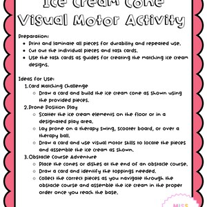 Ice Cream Cone Visual Motor Activity Task Cards; 28 Task Cards; Early ...