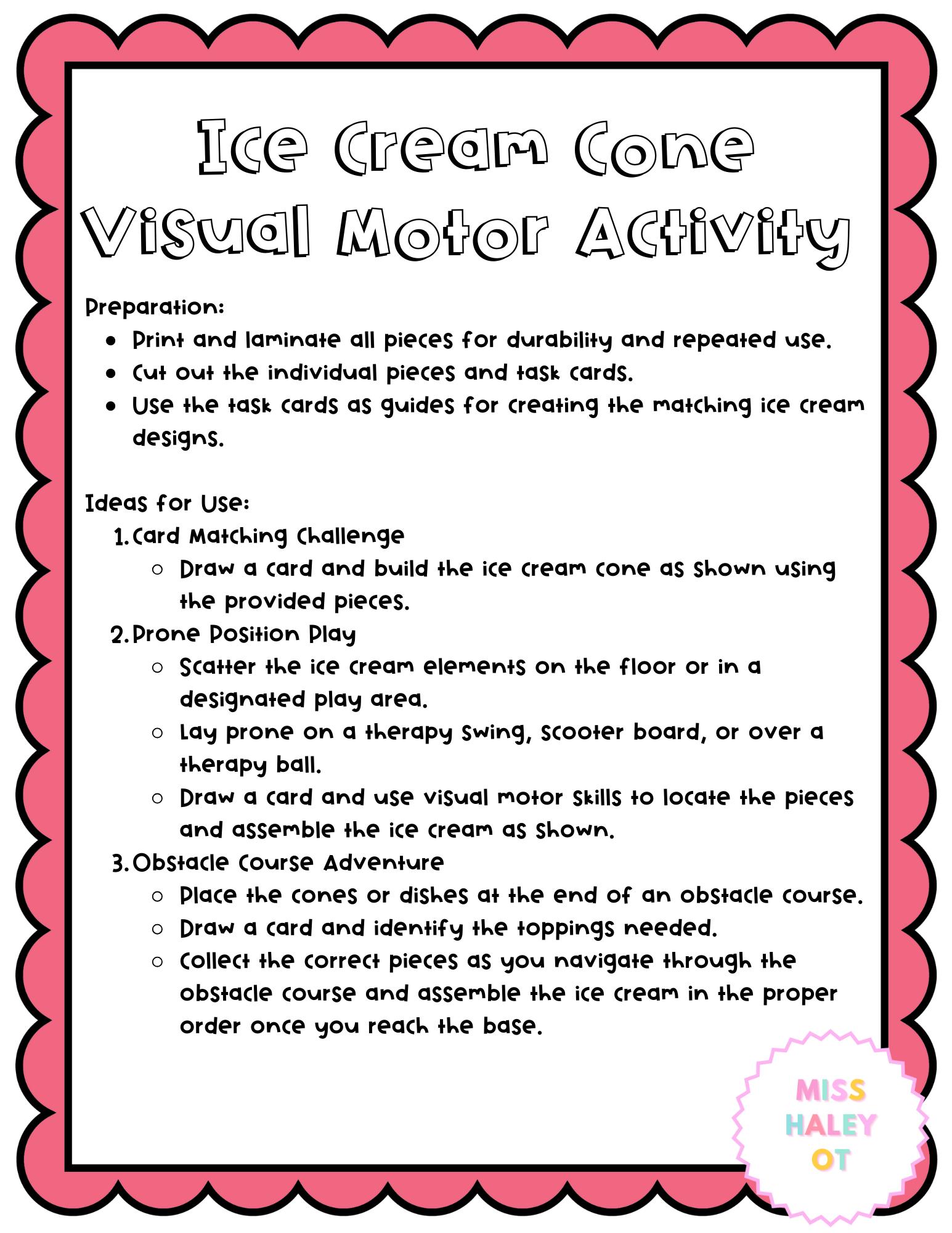 Ice Cream Cone Visual Motor Activity Task Cards; 28 Task Cards; Early ...