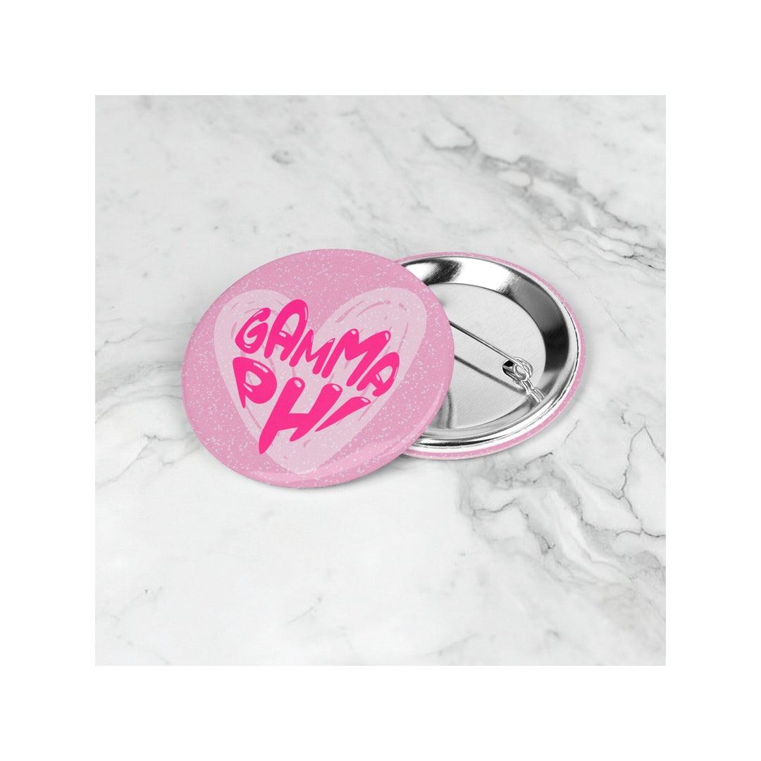Gamma Phi Beta Pin-back Button Pink Glitter Heart Pin-back Button, Pink ...