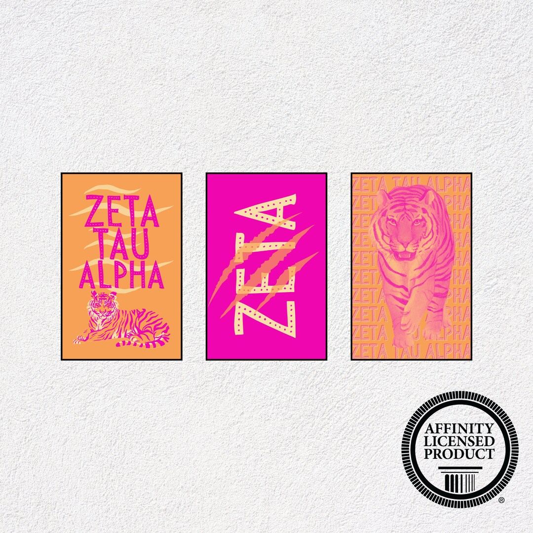 Zeta Tau Alpha Poster Set Set of 3, Custom Zeta Alpha Print Set, Tiger ...