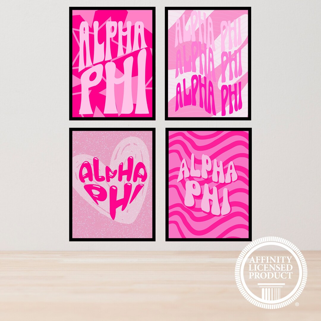 Alpha Phi Posters Set of 4, Pink Sorority Posters, Pink Alpha Phi Posters, Alpha Phi Decor ...