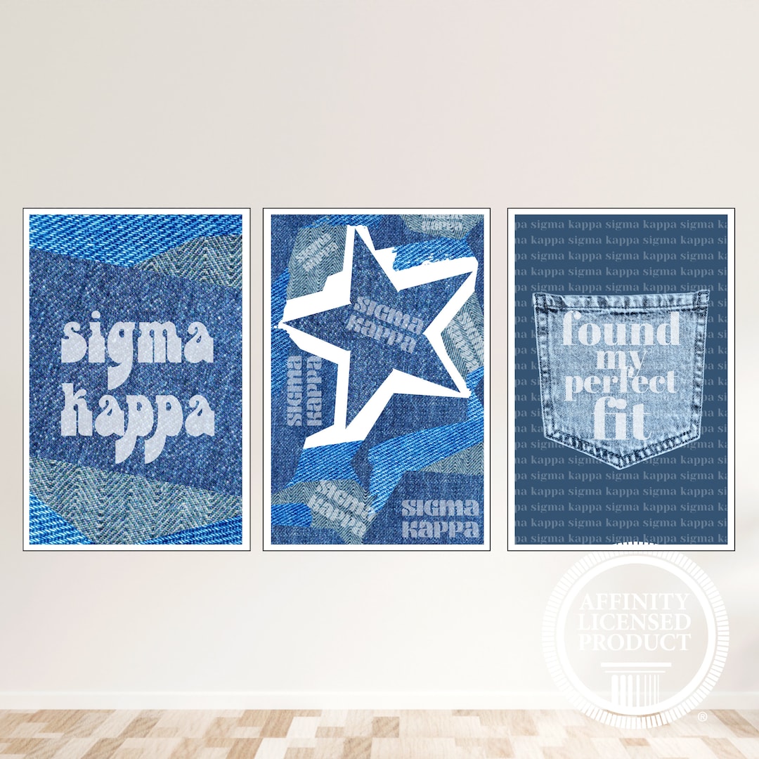 Sigma Kappa Poster Set - Set of 3, Custom Sigma Kappa Print Set, Denim ...