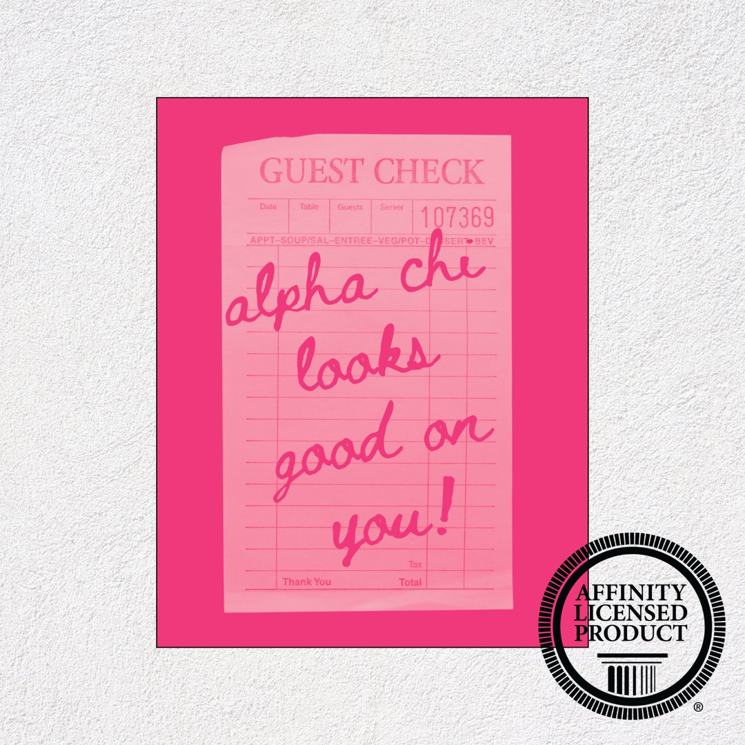 Alpha Chi Omega Print - Custom Alpha Chi Omega Poster, Guest Check ...