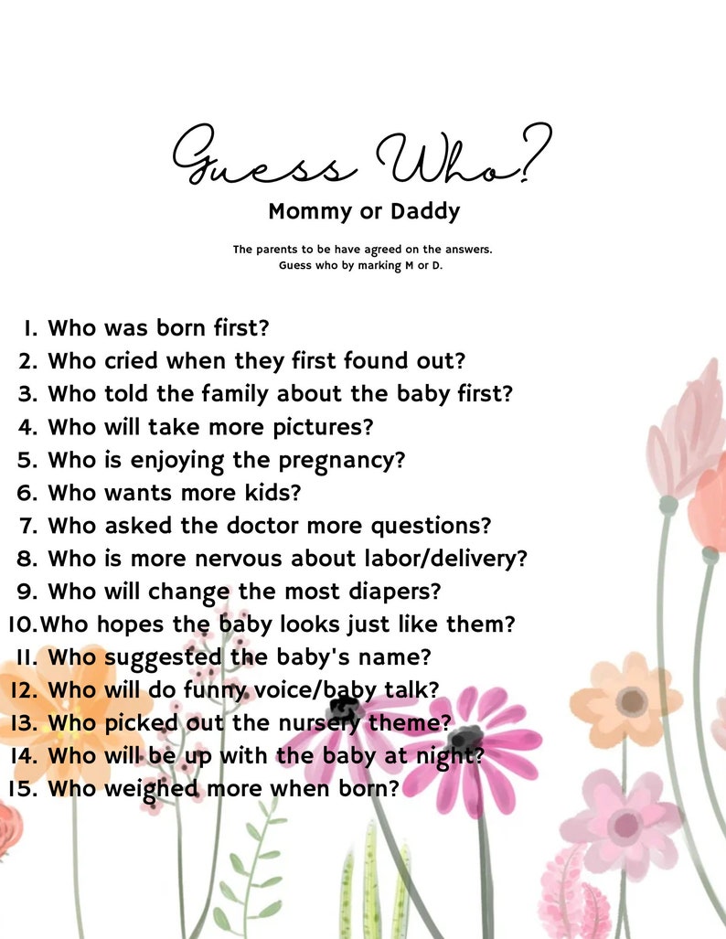 Baby Shower Games: Floral Design - Etsy