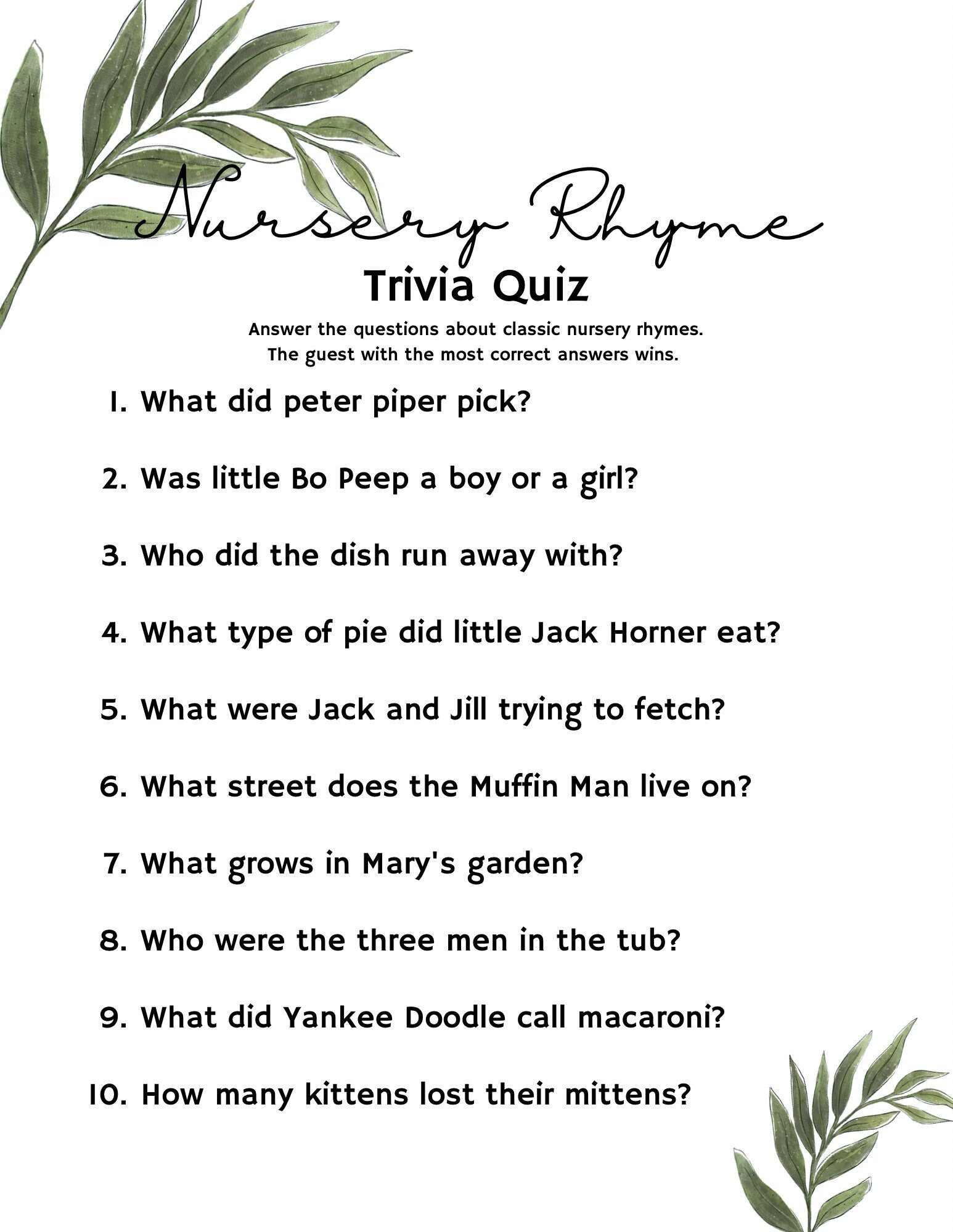 Easy Nursery Rhyme Trivia at Mary Lockridge blog