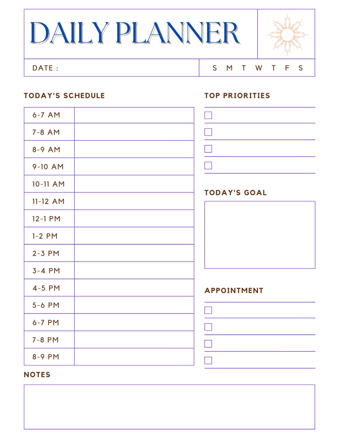 Minimalist Printable Daily Planner Hourly Planner Schedule Daily Time ...
