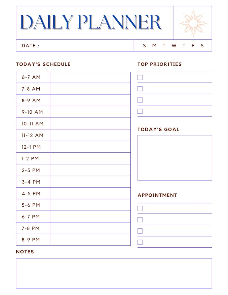 Minimalist Printable Daily Planner Hourly Planner Schedule Daily Time ...