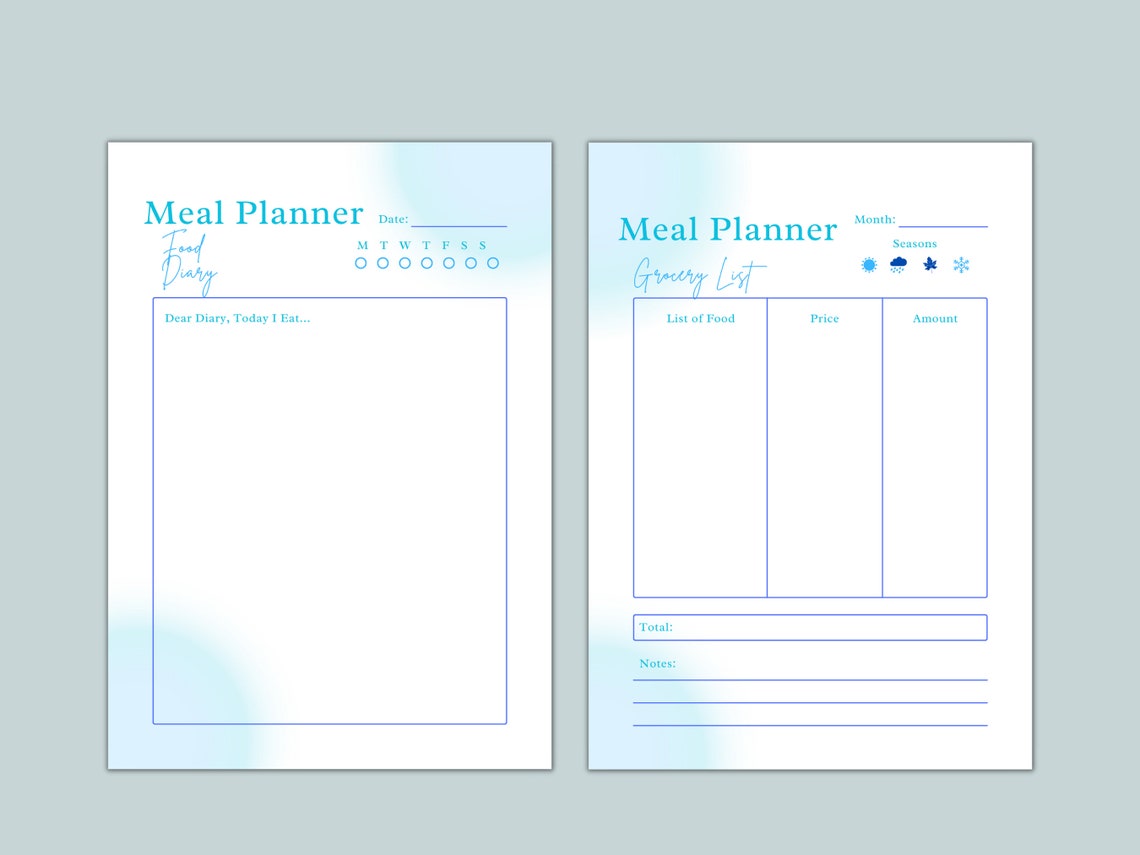 Meal and Grocery Planner, Food Journal, Meal Planner, Food Diary, Food ...