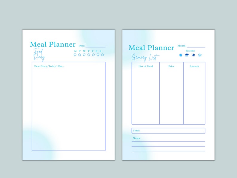 Meal and Grocery Planner, Food Journal, Meal Planner, Food Diary, Food ...