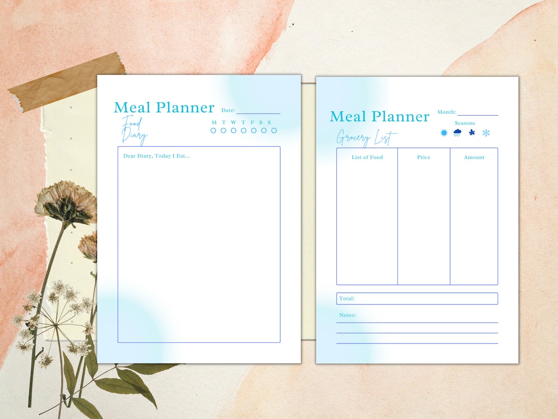 Meal and Grocery Planner, Food Journal, Meal Planner, Food Diary, Food ...