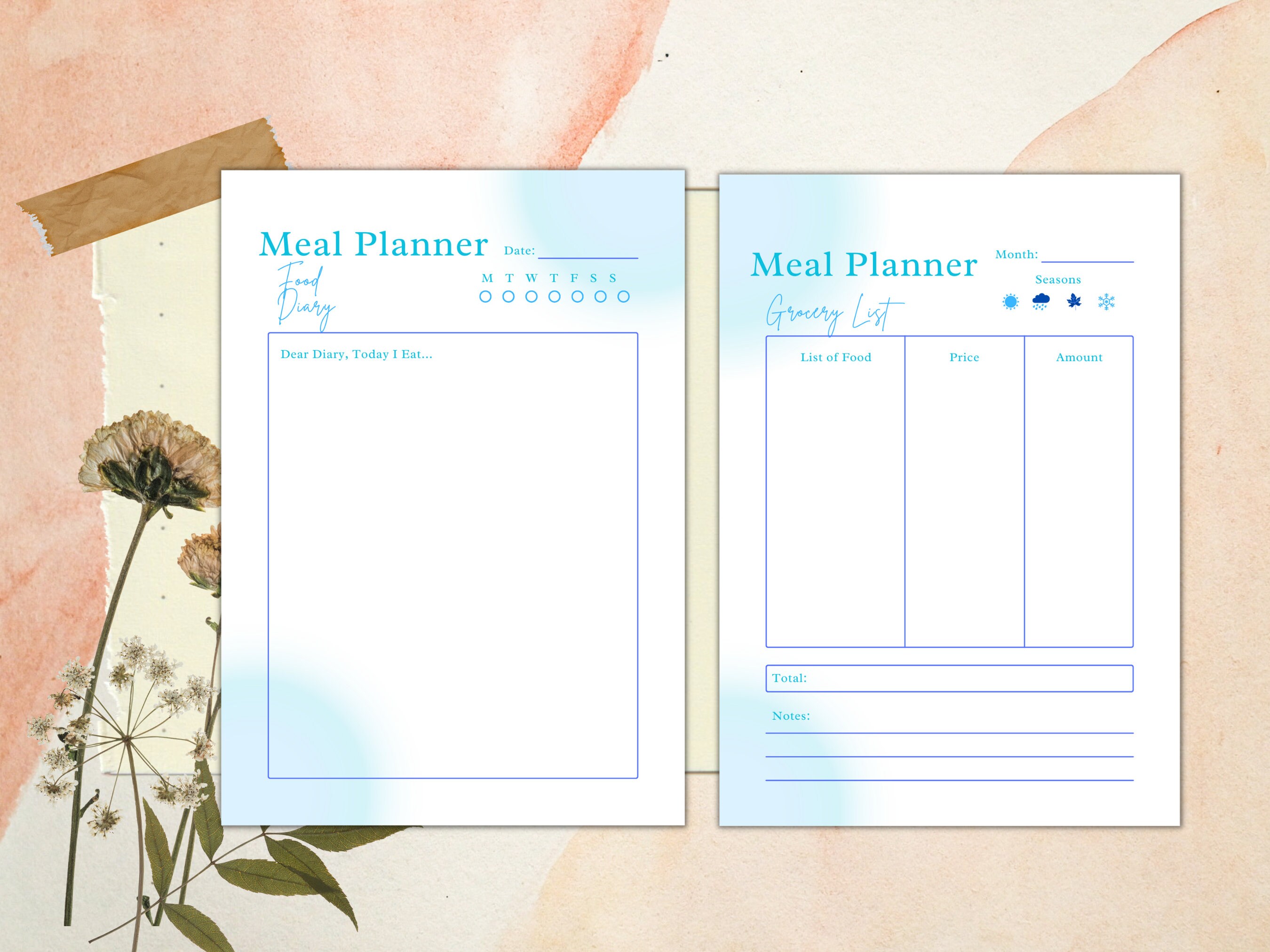 Meal and Grocery Planner, Food Journal, Meal Planner, Food Diary, Food ...