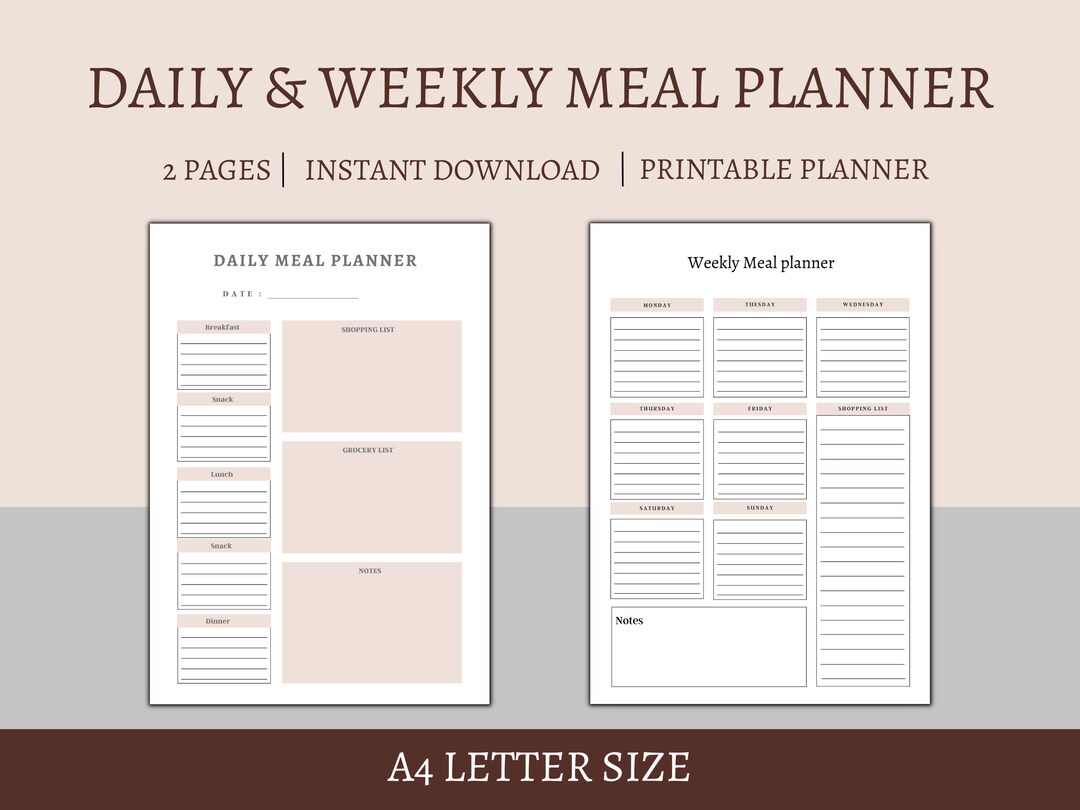 Daily Meal Planner, Weekly Meal Planner, Meal Planner Printable ...