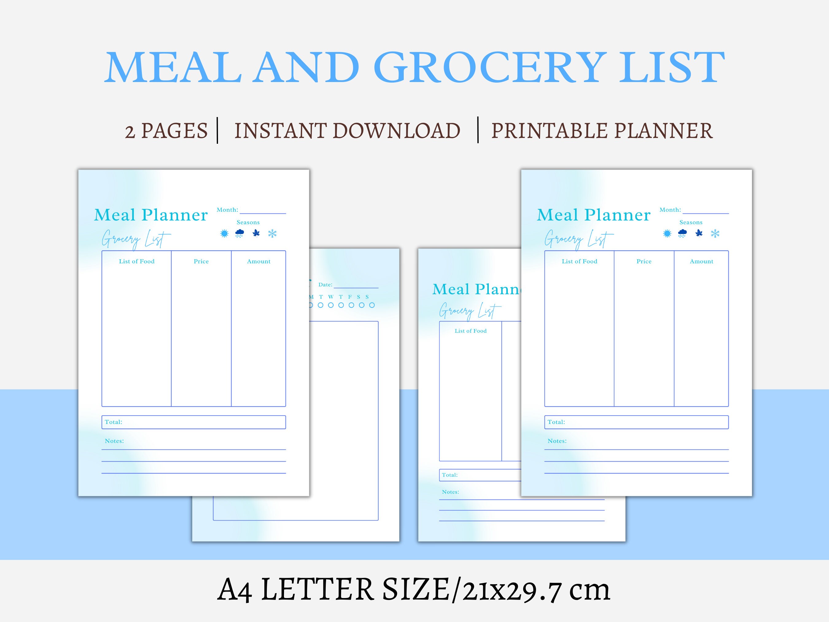 Meal and Grocery Planner, Food Journal, Meal Planner, Food Diary, Food ...