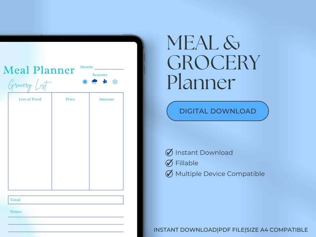 Meal and Grocery Planner, Food Journal, Meal Planner, Food Diary, Food ...