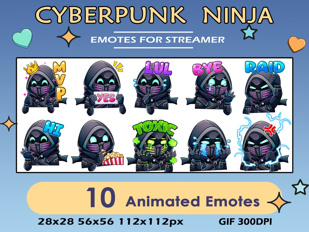 Cyberpunk Ninja Animated Emotes: Twitch, Discord, Youtube (10 Pack ...