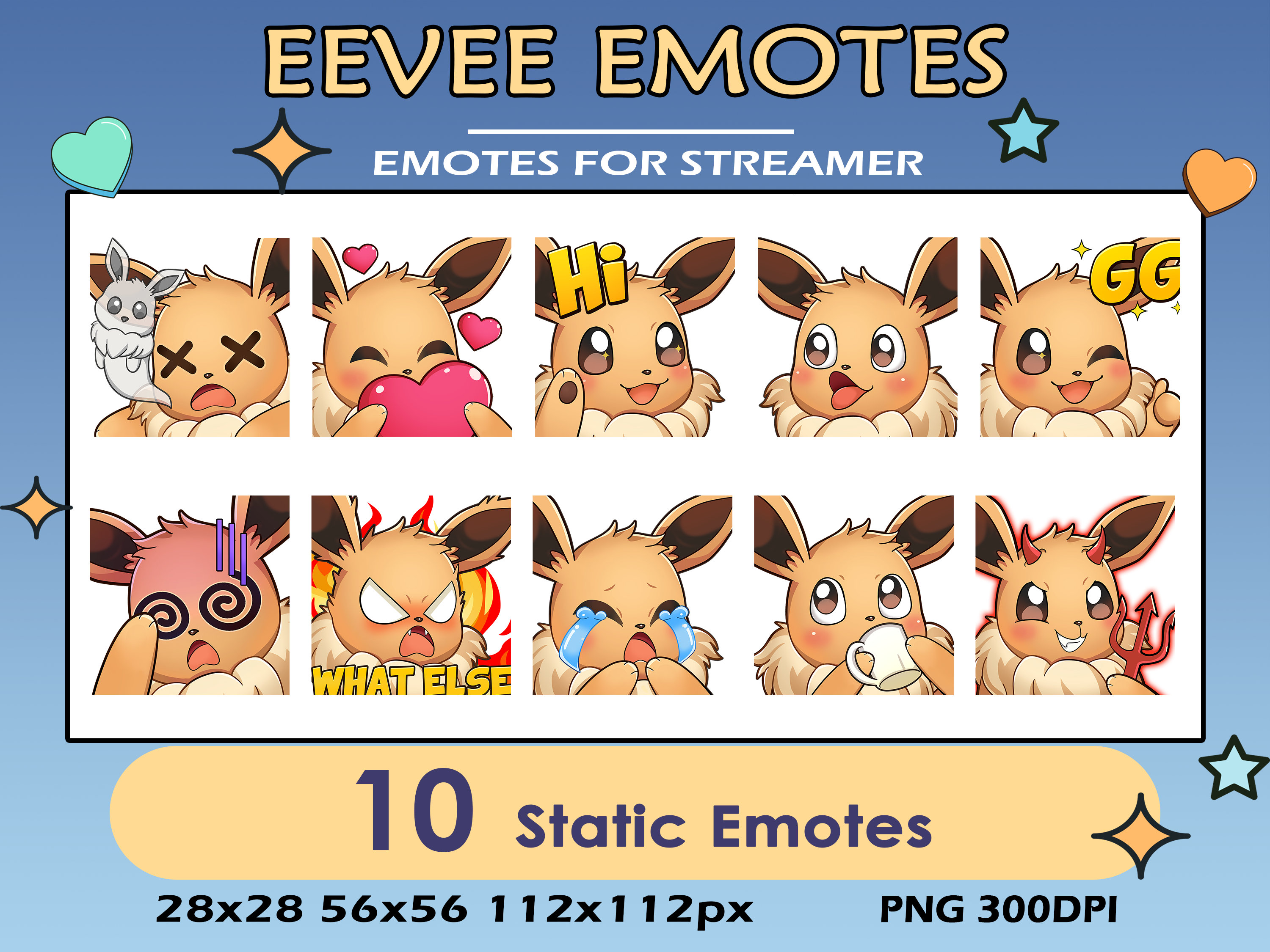 10 Eevee Twitch Pack Static Emotes, POG, Love Eevee Evolutions Twitch ...