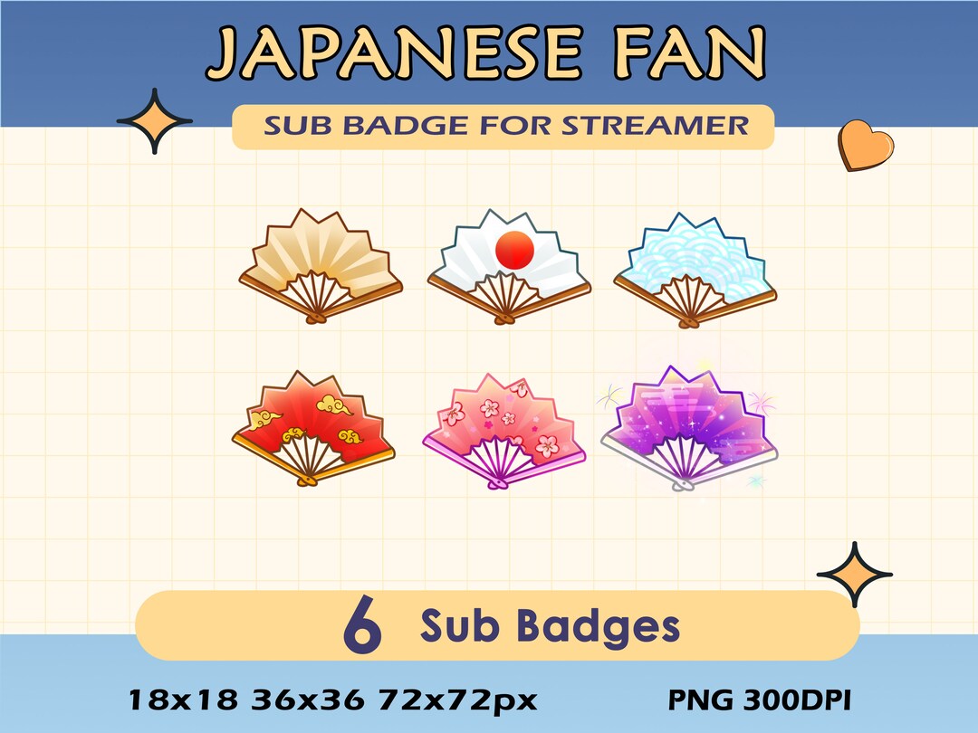 Japanese Fan Twitch Sub Badges, 6 Sub Badges Japanese Fan Evolution for ...