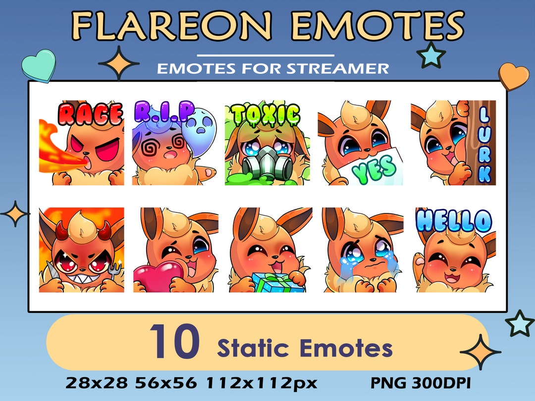Flareon Twitch Emotes Pack: Static Streamer Emotes Bundle (PNG) - Etsy