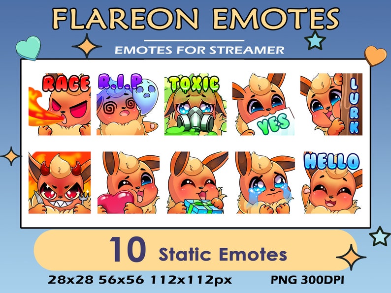 10 Flareon Twitch Pack Emotes, Twitch Discord Youtube Flareon Pack ...