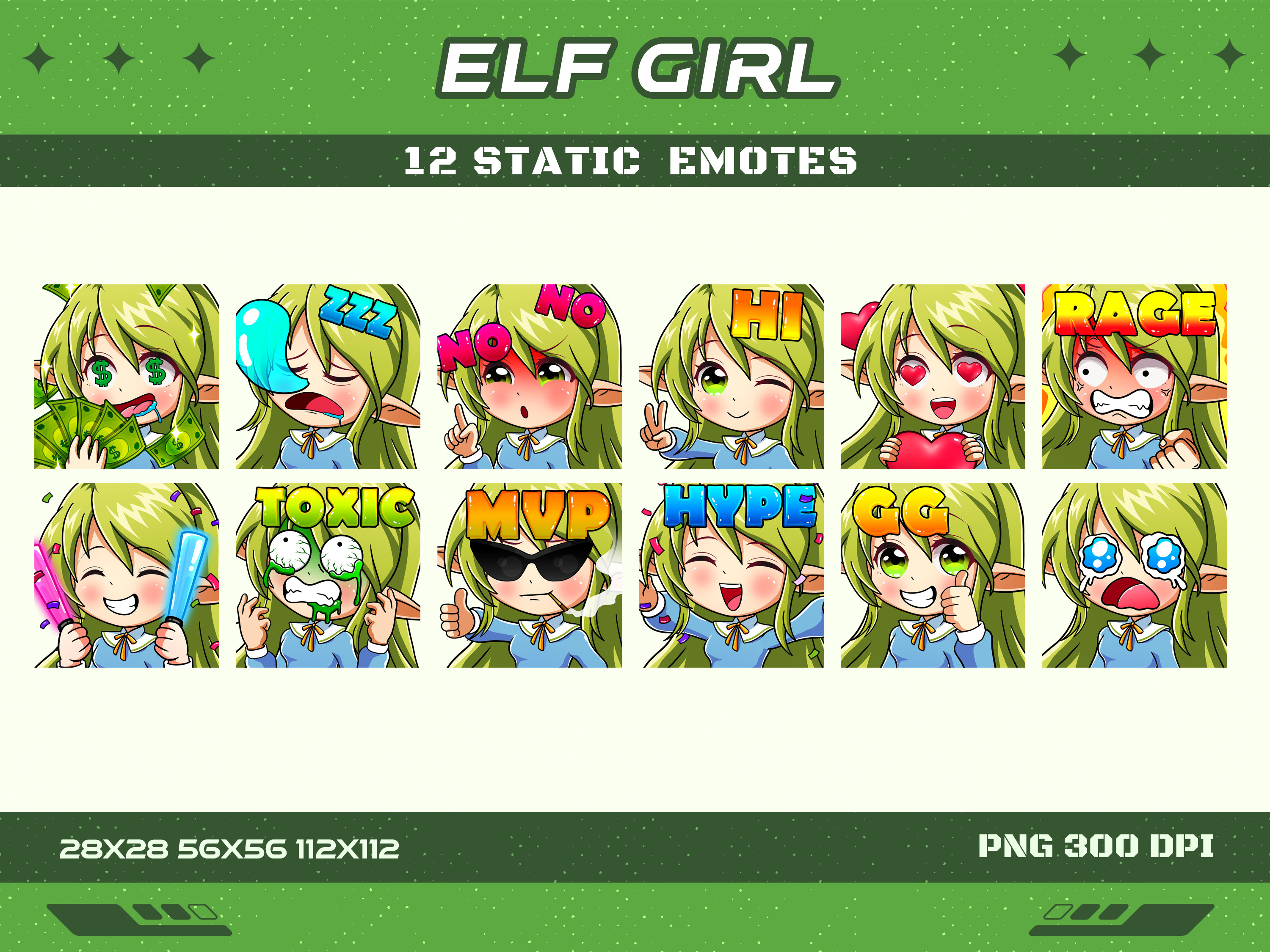 12 Forest Elf Girl Static Anime Emotes, 12 Forest Elf Girl Static ...