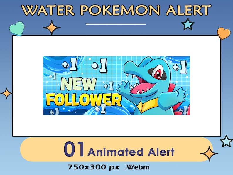 New Follower Water Pokemon Animated Twitch Alert, Totodile Donation ...