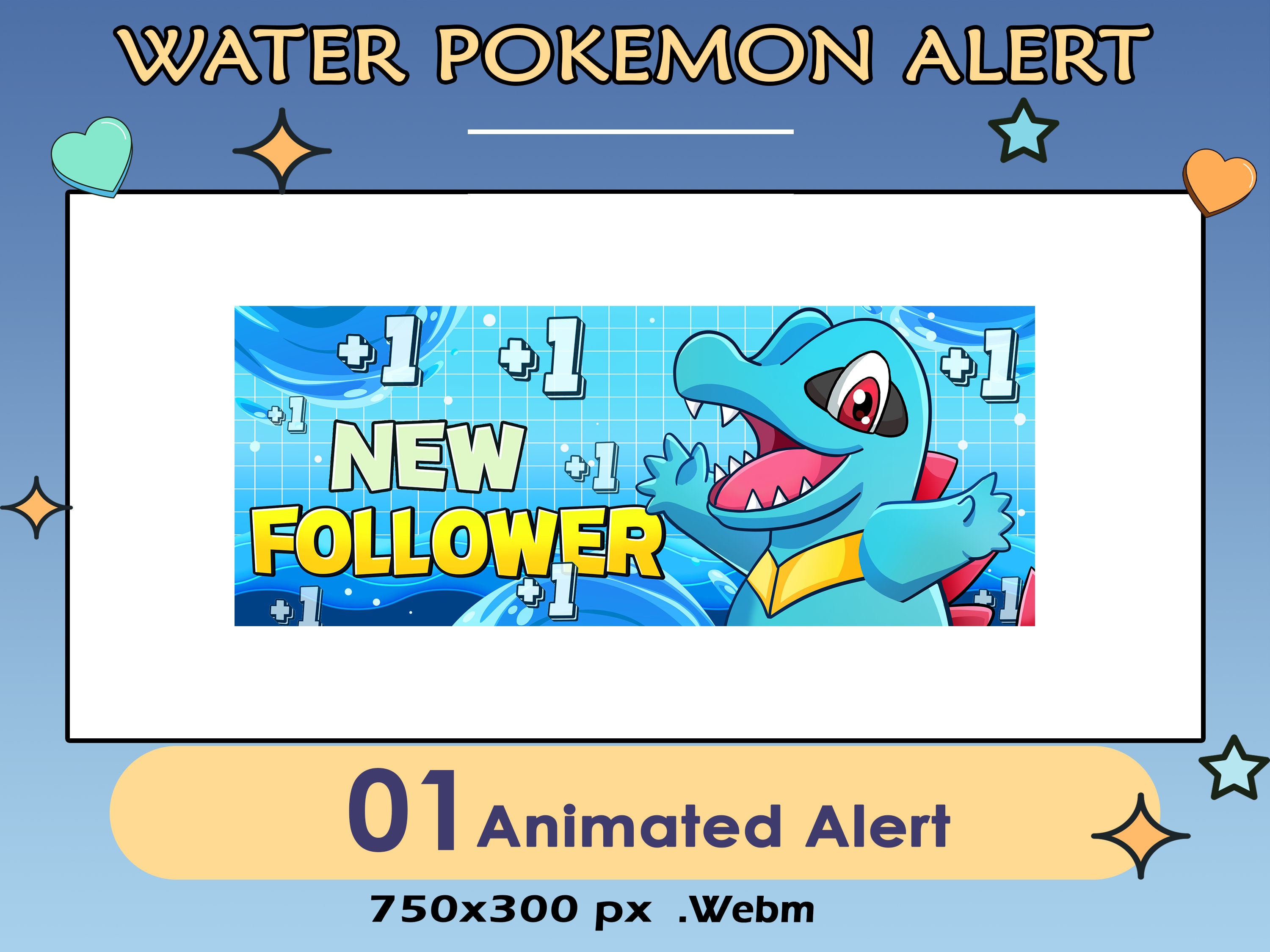 New Follower Water Pokemon Animated Twitch Alert, Totodile Donation ...