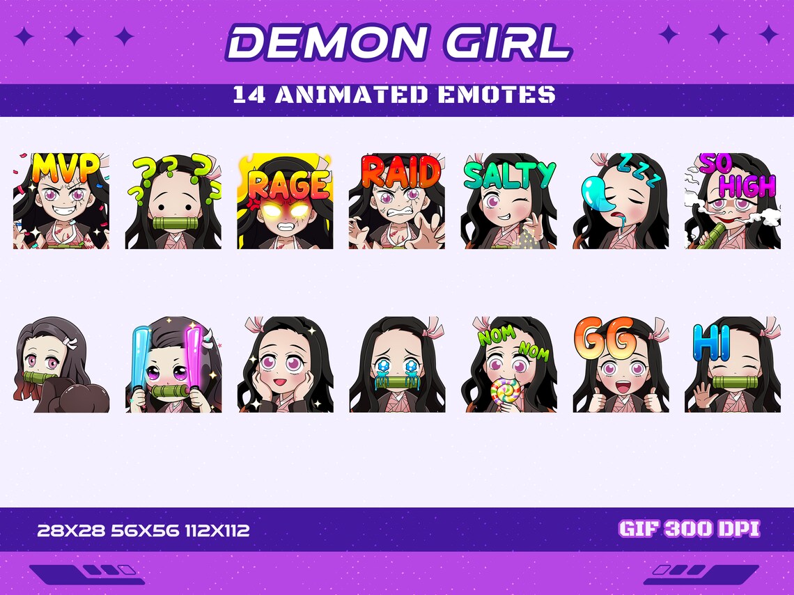 14 Demon Fighter Animated Anime Emotes, 14 Anime Demon Girl Fighter ...