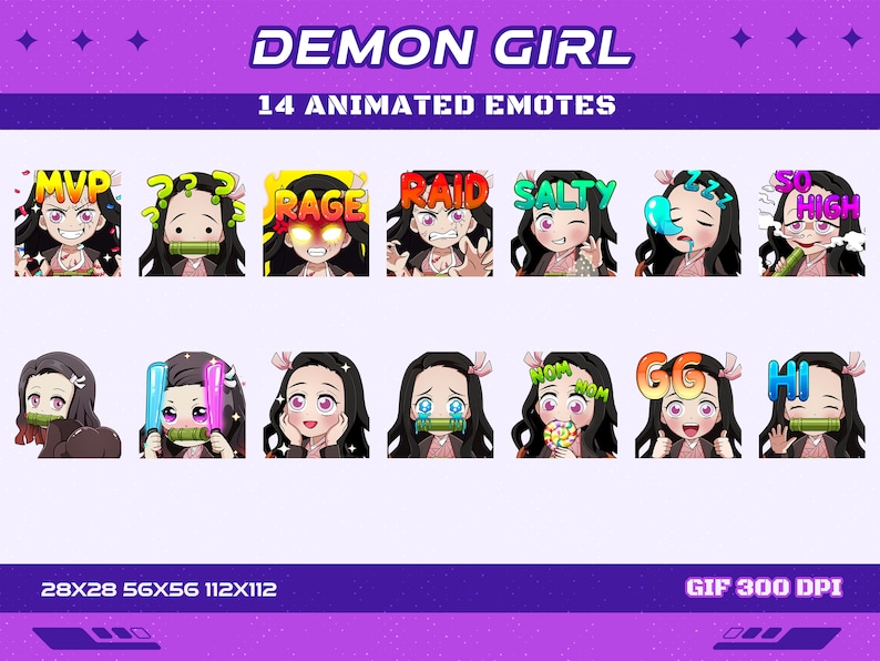 14 Demon Fighter Animated Anime Emotes, 14 Anime Demon Girl Fighter ...