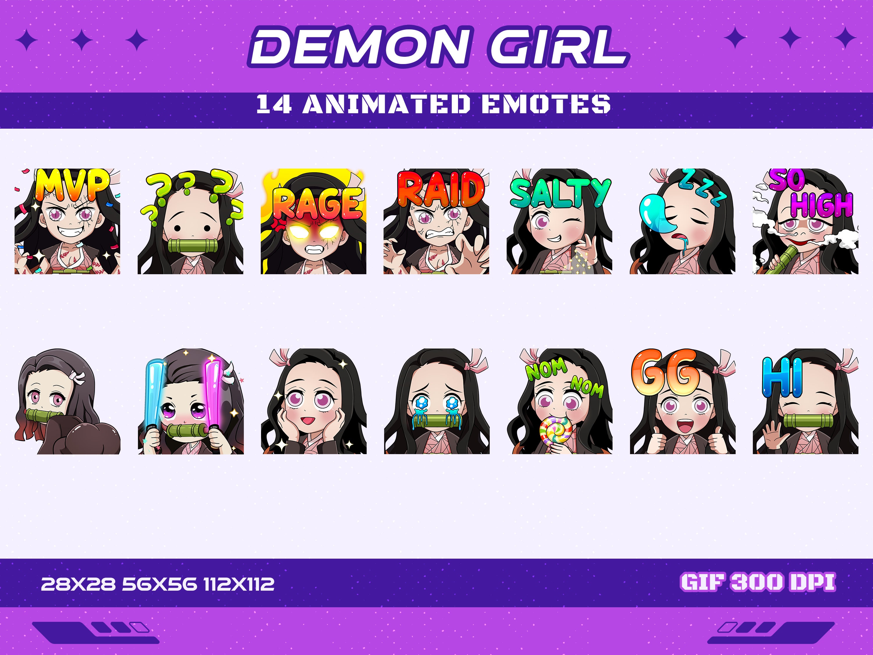 14 Demon Fighter Animated Anime Emotes, 14 Anime Demon Girl Fighter ...