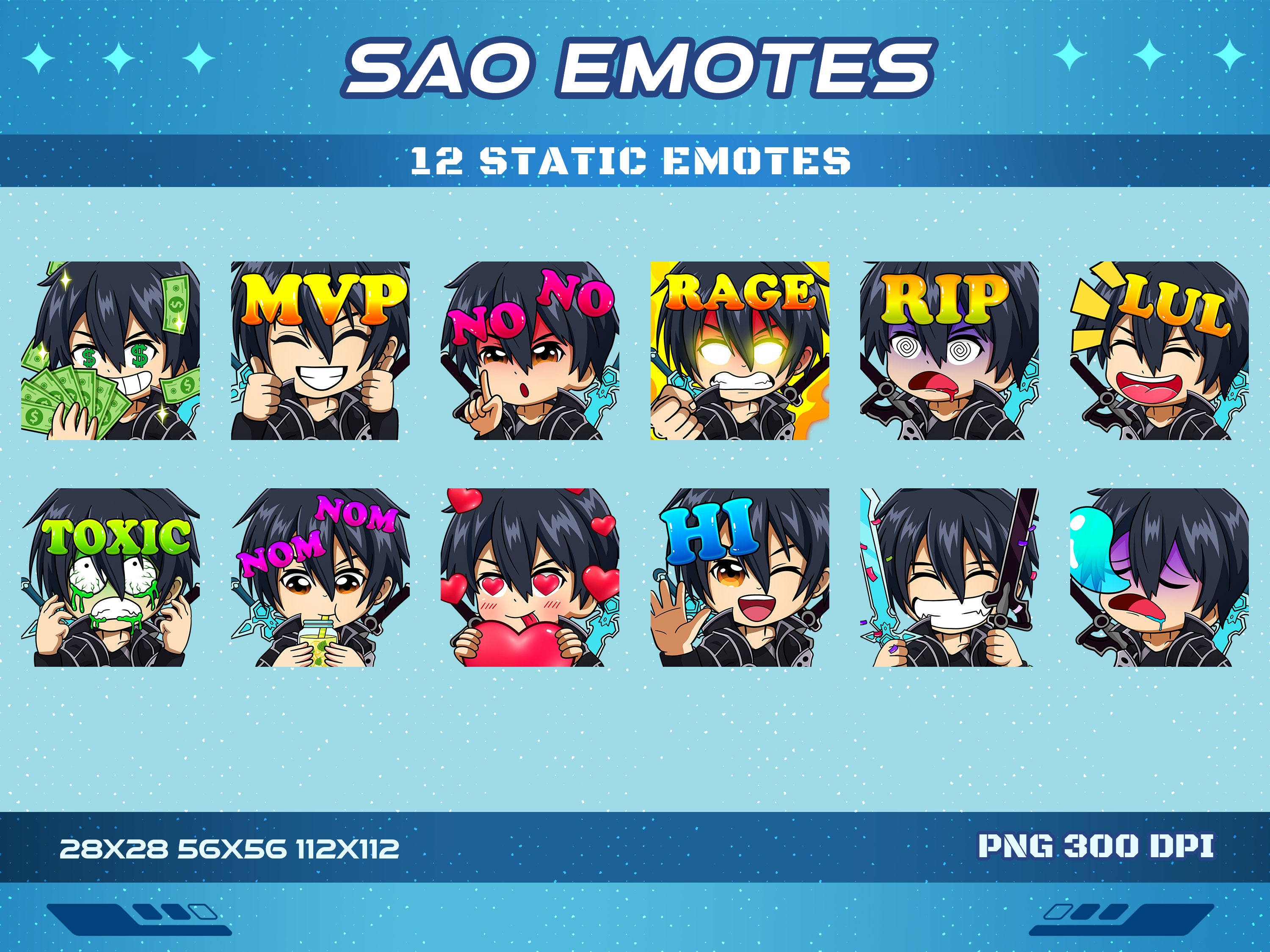 12 SAO Boy Black Swordman Anime Static Emotes, 12 SAO Boy Black ...