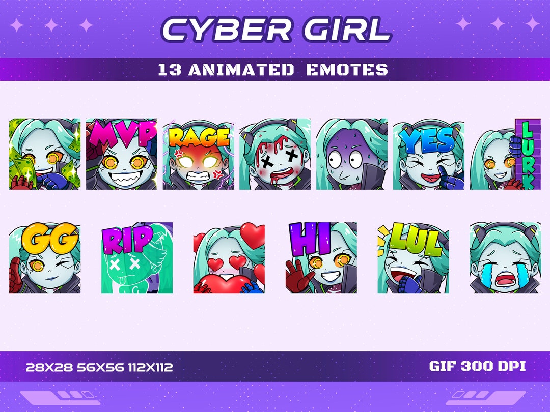 13 Cyber Girl Animated Anime Emotes, 13 Cyberpunk Anime Animated Emotes ...