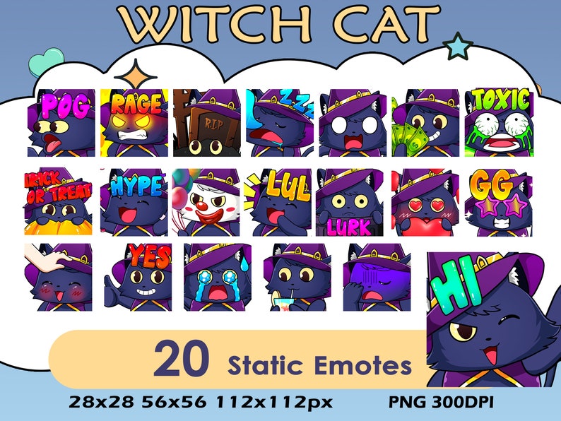 20x Witch Cat Twitch Pack Emotes, Twitch Discord Youtube Emotes for ...