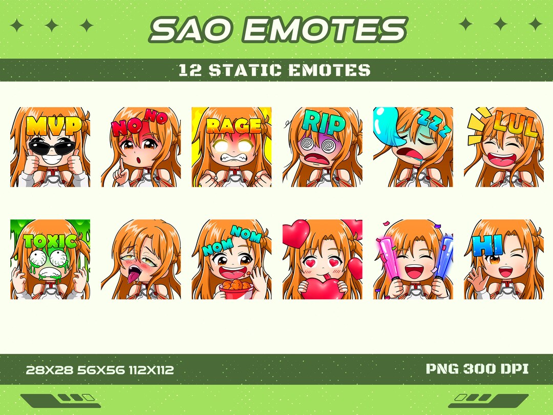 12 SAO Girl Anime Static Emotes: Twitch, Discord, Youtube (PNG) - Etsy
