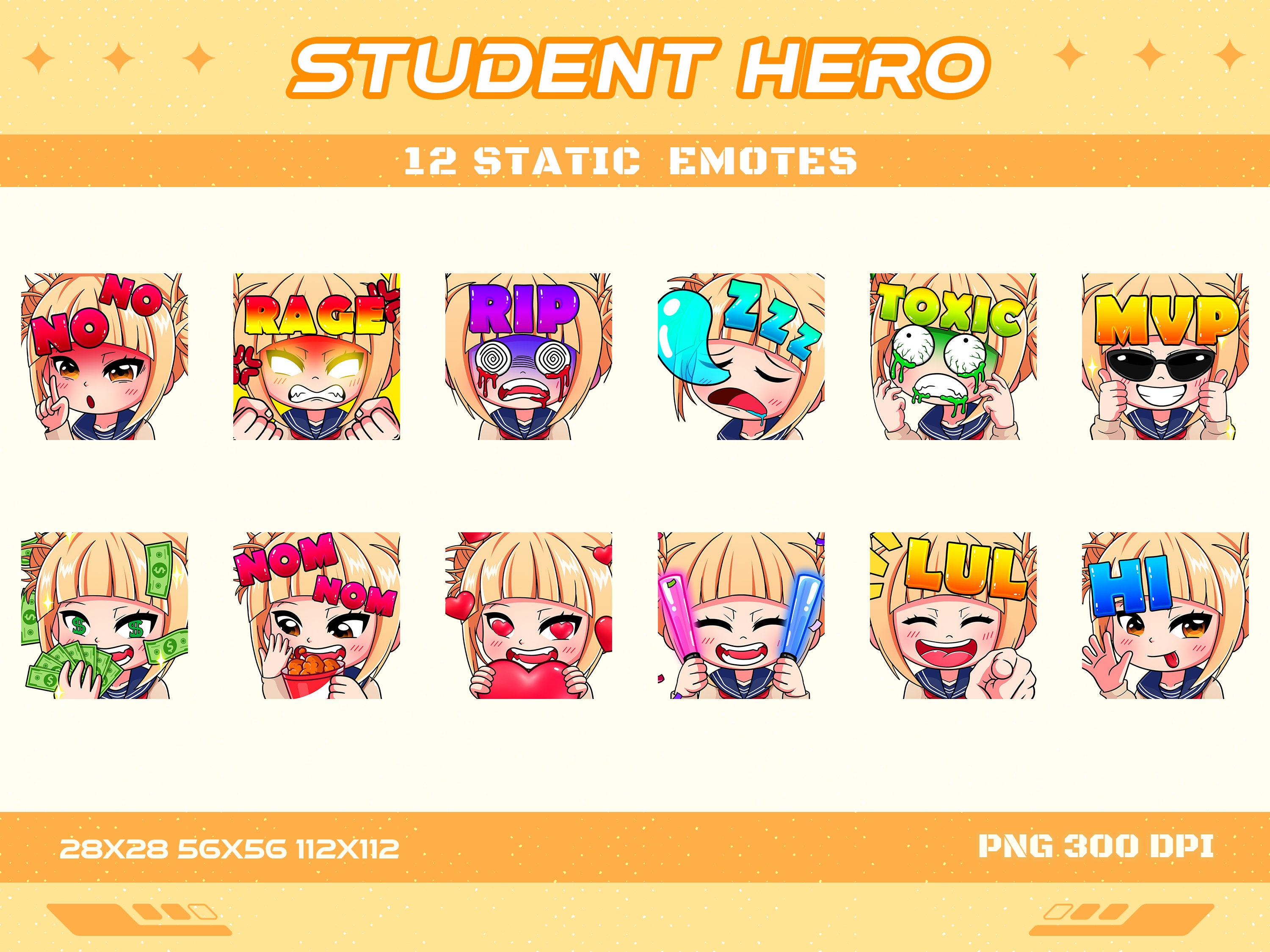 Anime Girl Hero Emotes: School Uniform Twitch, Discord, Youtube ...