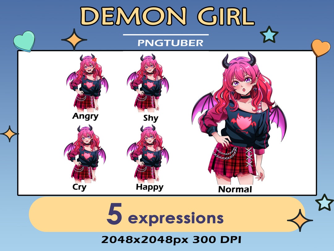Demon Girl - High School Girl Pngtuber, 5 Expressions Pngtuber, Cute ...