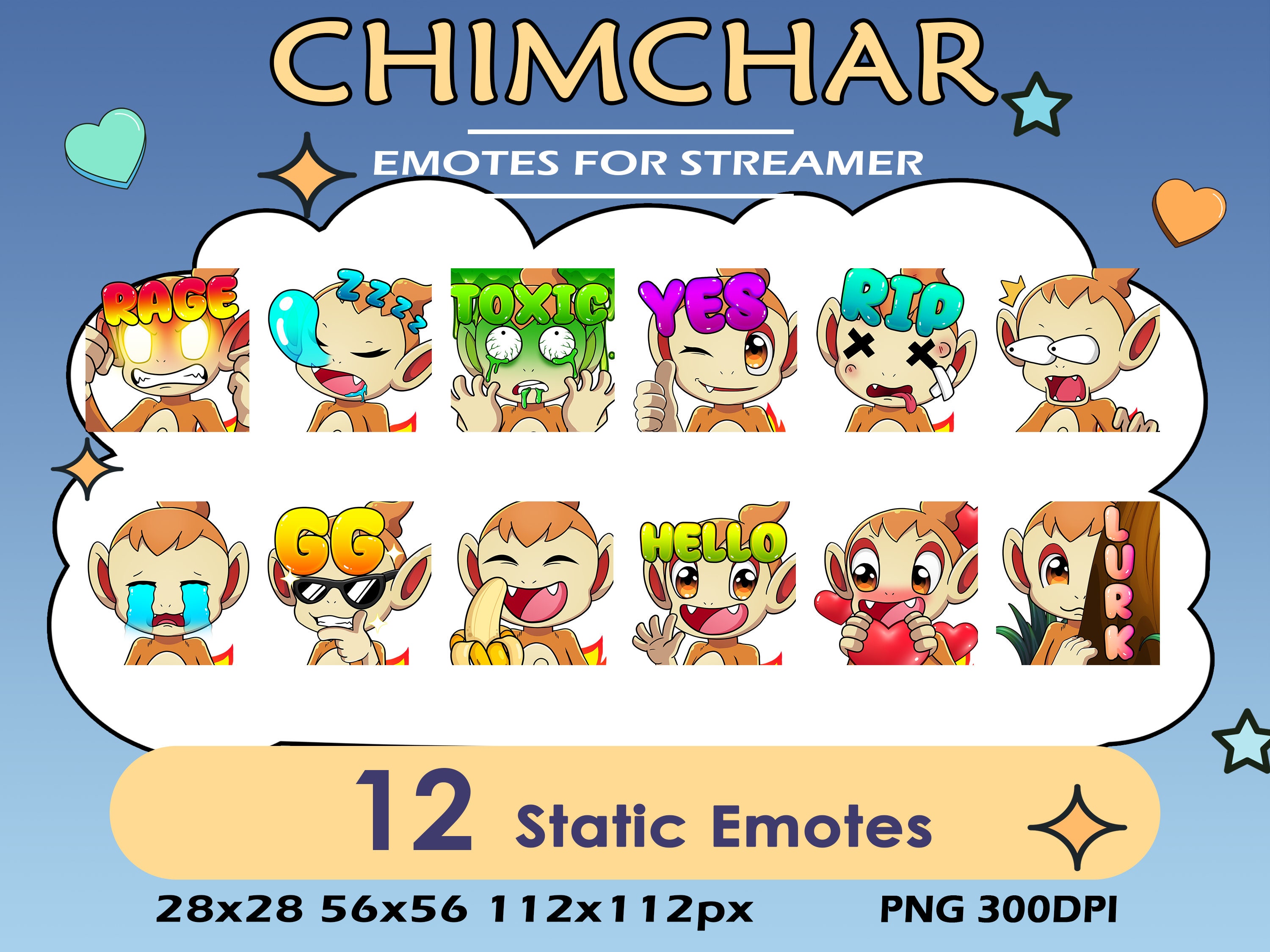12x Chimchar Pack Twitch Static Emotes, Chimchar Twitch Discord Youtube ...