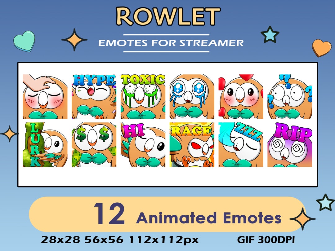 12x Rowlet Twitch Animated Pack Emotes, Twitch Discord Youtube Pack ...