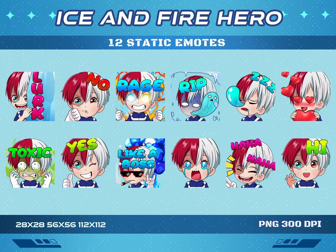 Ice and Fire Hero Anime Emotes: Student Static Emotes (digital Download ...
