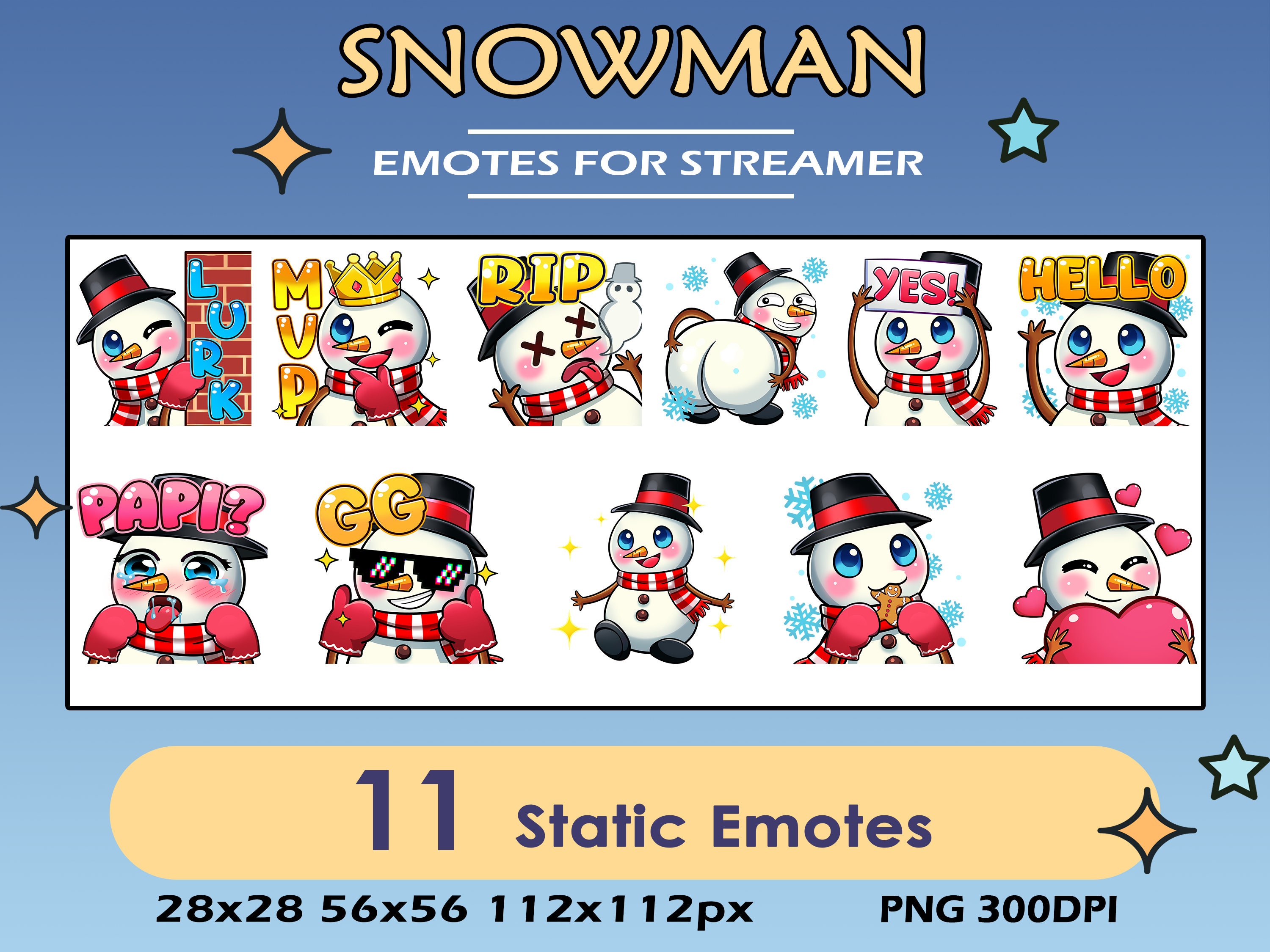 11x Snowman Twitch Pack Emotes, Twitch Discord Youtube Pack Emotes for ...
