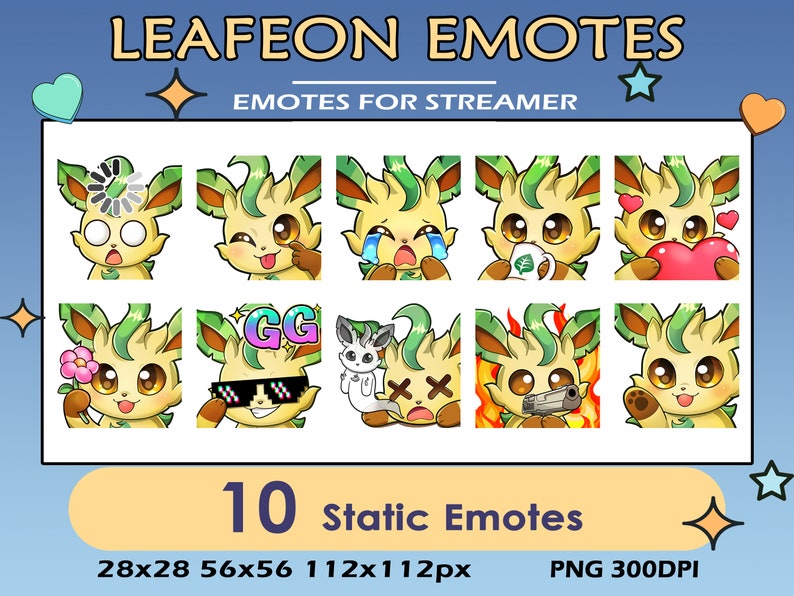 10 Leafeon Static Emotes Bundle: Twitch, Discord, Youtube (PNG) - Etsy