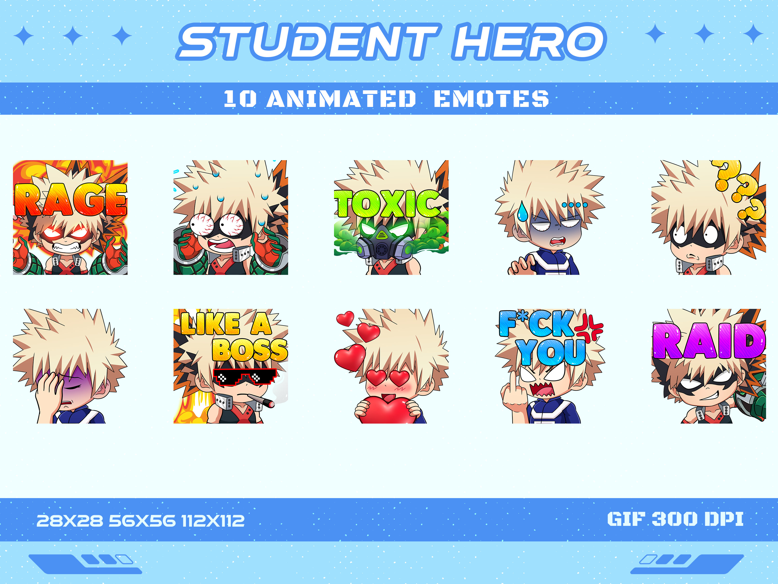 10 Great Explosion Student Hero Animated Anime Emotes, 10 School Hero ...