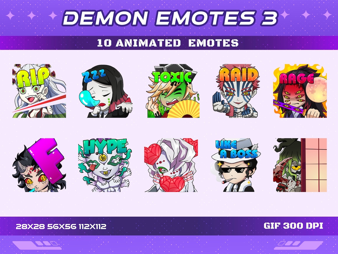 10 Demon Fighter Animated Anime Emotes Pack 3, 10 Animated Anime Demon ...