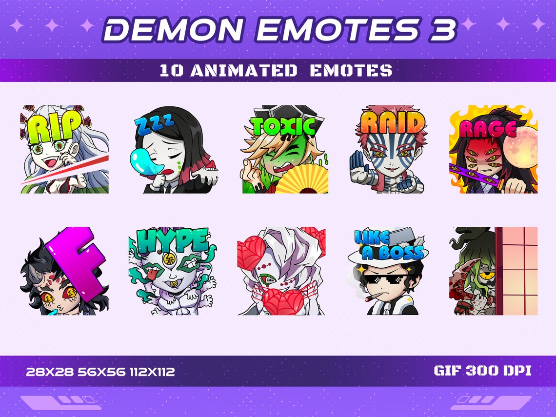 10 Demon Fighter Animated Anime Emotes Pack 3, 10 Animated Anime Demon ...
