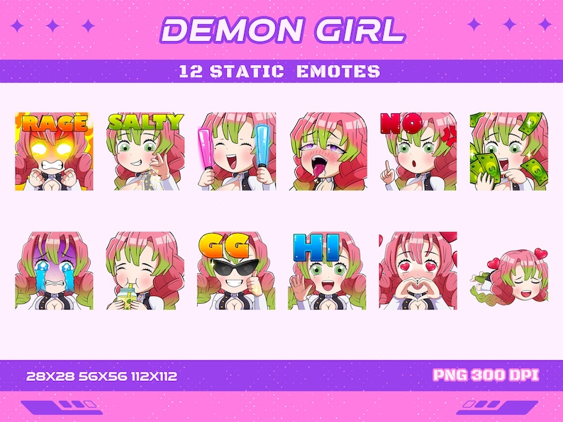 12 Sexy Demon Girl Static Anime Emotes, 12 Anime Demon Girl Static ...