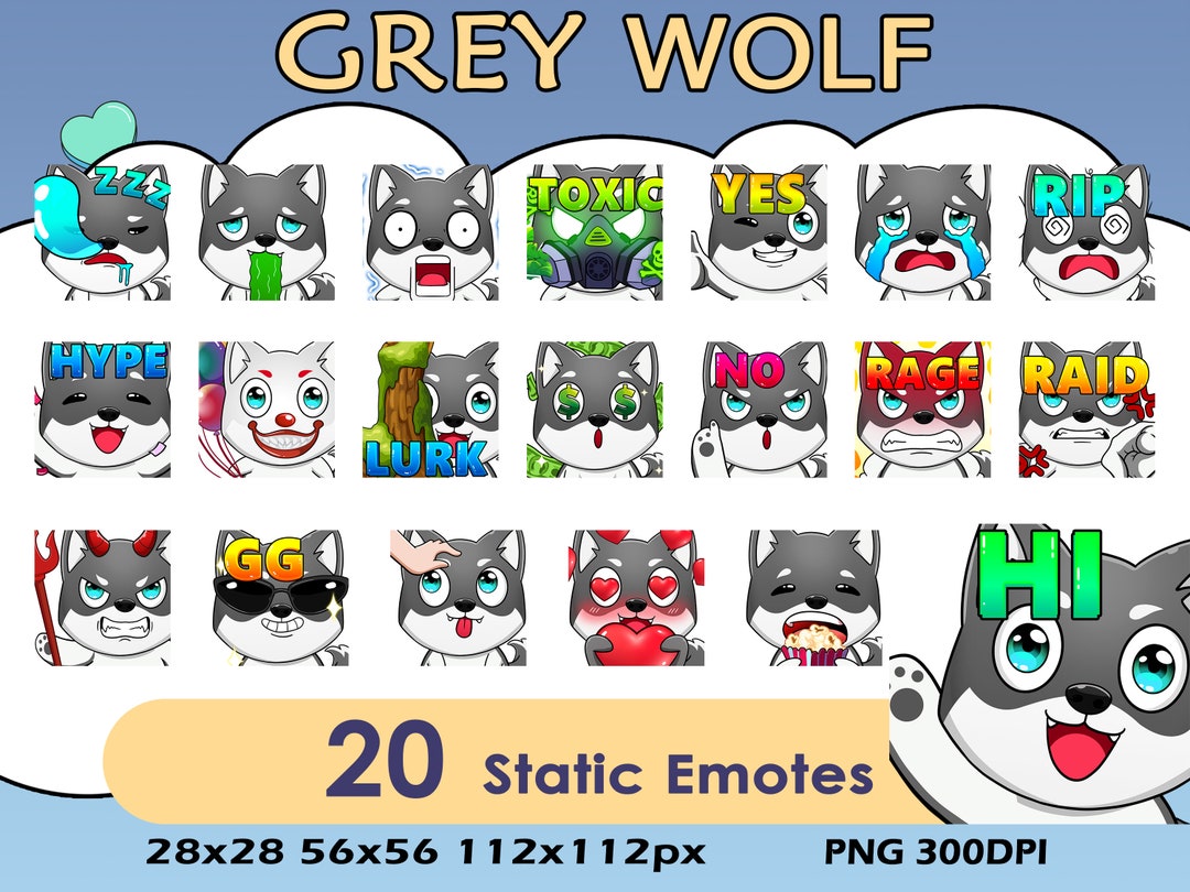 20x Grey Wolf Twitch Pack Emotes, Twitch Discord Youtube Emotes for ...