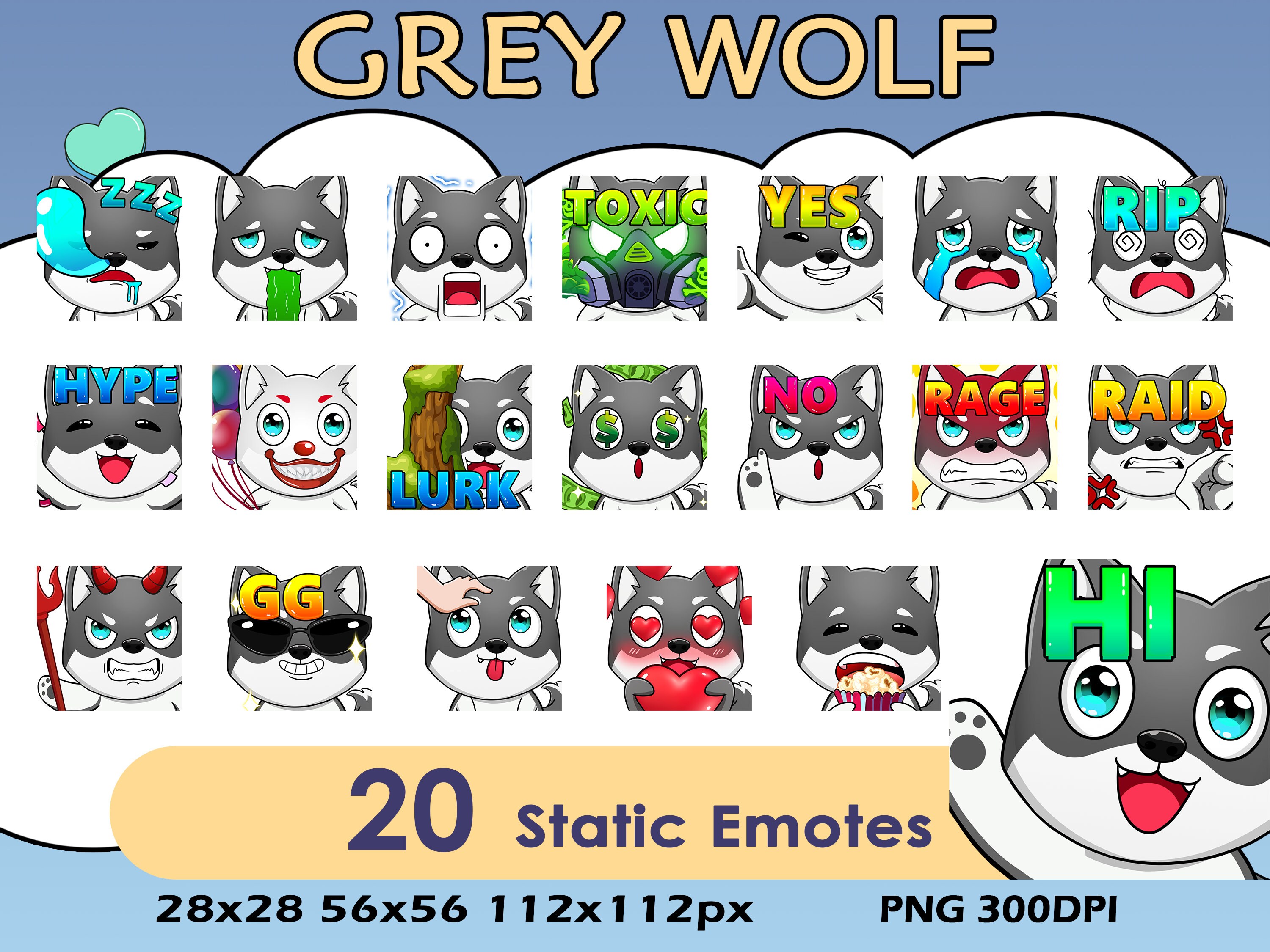 20x Grey Wolf Twitch Pack Emotes, Twitch Discord Youtube Emotes for ...