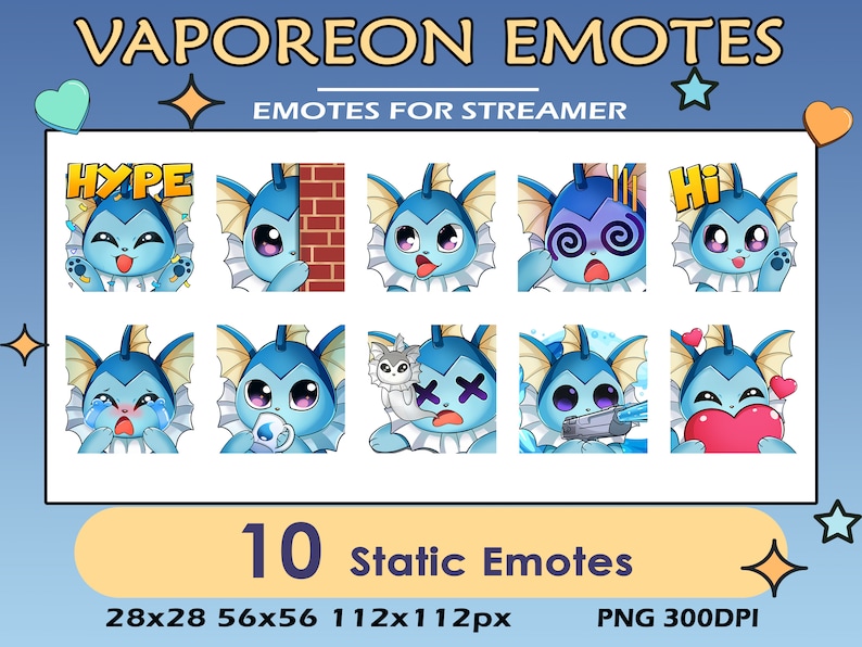 10 Vaporeon Twitch Pack Emotes, Twitch Discord Youtube Vaporeon Pack ...