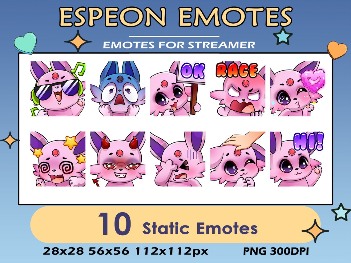 10 Espeon Twitch Pack Static Emotes, Headpat, Hi Espeon Twitch Discord ...