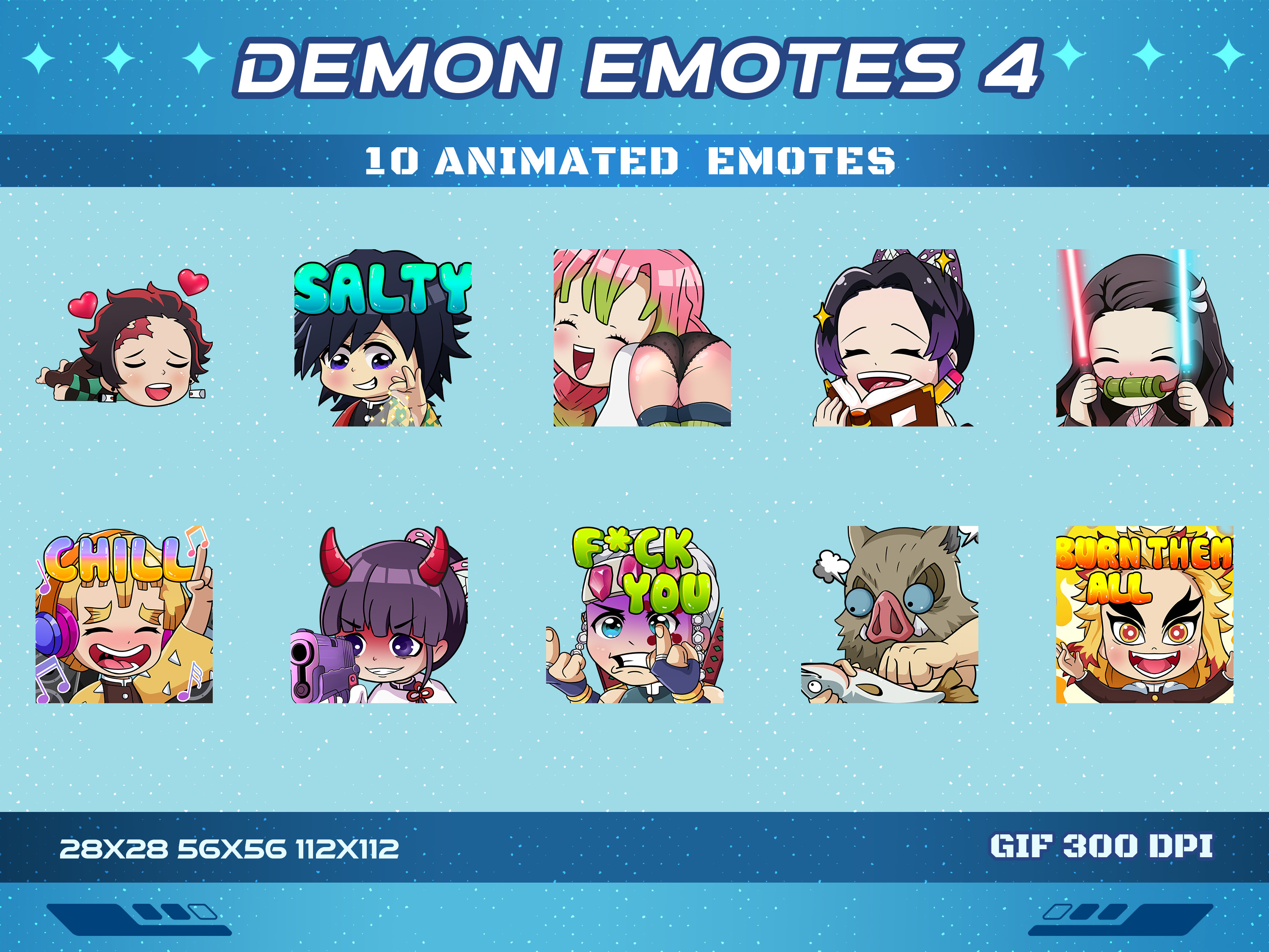 10 Demon Fighter Animated Anime Emotes Pack 4, 10 Animated Anime Demon ...