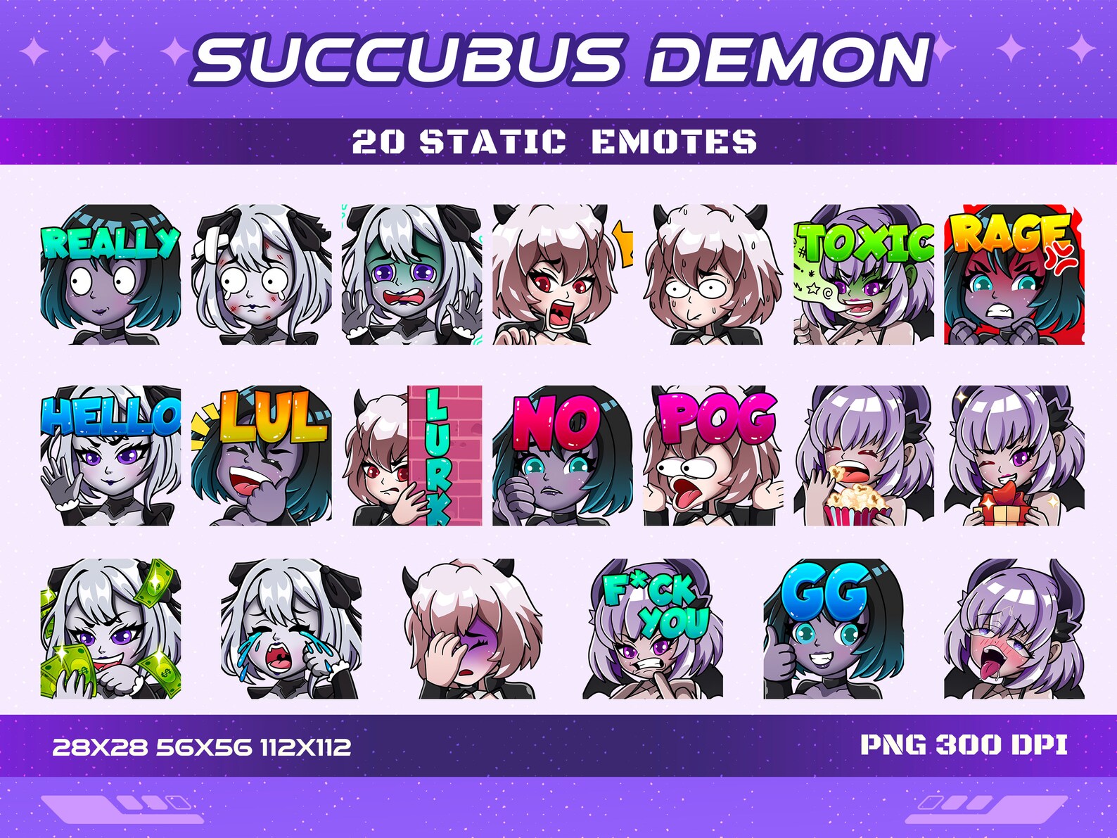 20 Succubus Demon Girl Static Emotes, 20 Demon Girl Succubus Static ...